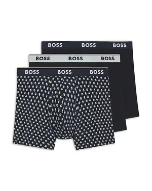 BOSS Cotton Blend Logo Boxer Briefs, Pack Of 3 - Open Blue
