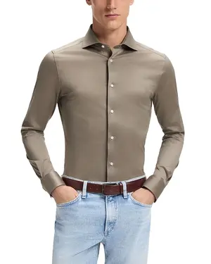 BOSS L-hays Spread Collar Cotton Shirt - Medium Brown