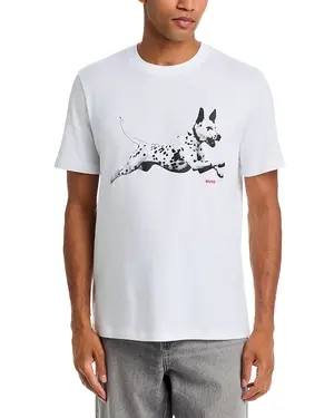Hugo Dirunn Cotton Dalmatian Graphic T-shirt - Natural
