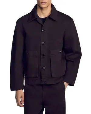 Sandro Flared Fit Cotton Denim Jacket - Chocolate