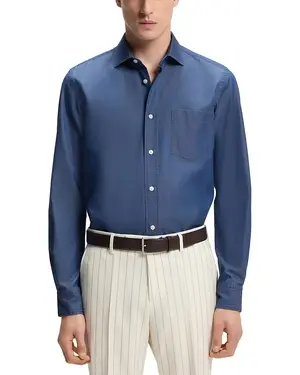 BOSS H-rob Spread Collar Casual Button Down Shirt - Open Blue