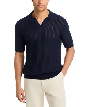 Hugo Seemant Cotton Blend Ribbed Polo Shirt - Navy