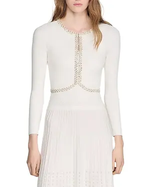 Sandro Cropped Embellished Cardigan - White