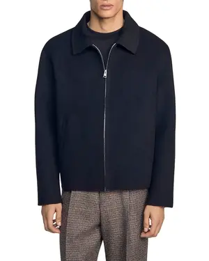 Sandro Double Face Wool Blend Zip Jacket - Black