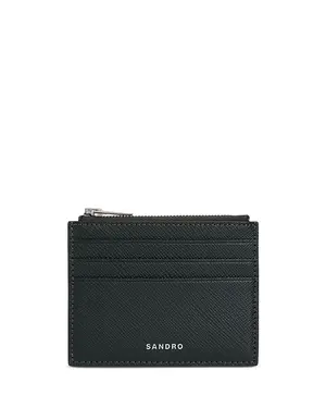 Sandro Synthetic Leather Zip Logo Card Holder - Green
