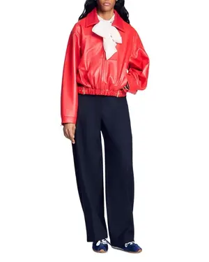 Sandro Clemy Zip Front Leather Jacket