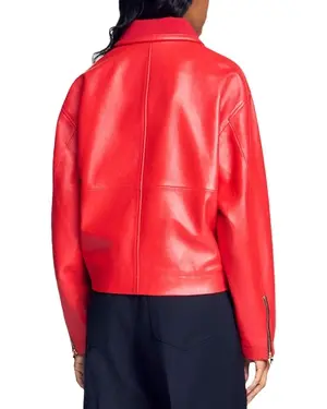 Sandro Clemy Zip Front Leather Jacket