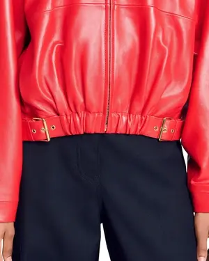 Sandro Clemy Zip Front Leather Jacket