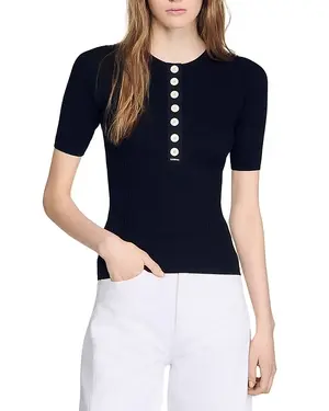 Sandro Calypsea Ribbed Round Neck Sweater Black
