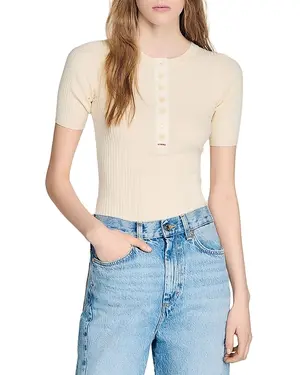 Sandro Calypsea Ribbed Round Neck Sweater - Ecru