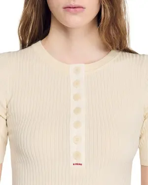 Sandro Calypsea Ribbed Round Neck Sweater - Ecru