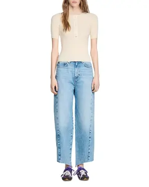 Sandro Calypsea Ribbed Round Neck Sweater - Ecru
