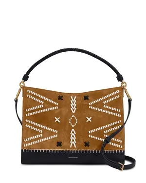 Veronica Beard Vida Stitch Suede Shoulder Bag