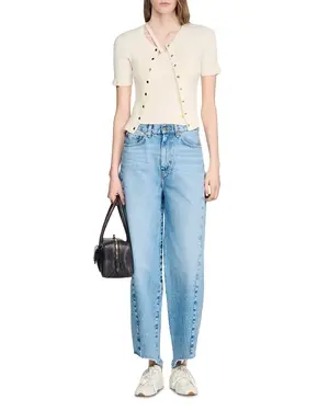 Sandro Area Ruffled Rib Knit Cardigan