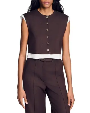 Sandro Andrews 2 In 1 Wool Blend Crop Top - Light Brown