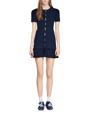 Sandro Keira Ruffled Short Knit Dress