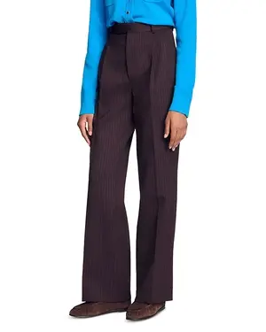 Sandro Striped Tailored Trousers - Marron/bleu