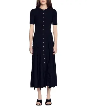 Sandro Pietrarose Ruffled Knit Maxi Dress
