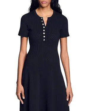 Sandro Milore Ribbed Knit Maxi Dress - Black