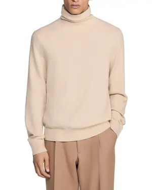 Sandro Cashmere Turtleneck Sweater Beige