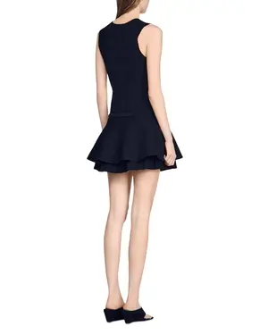 Sandro Tamara Knit Mini Dress With Ruffled Skirt