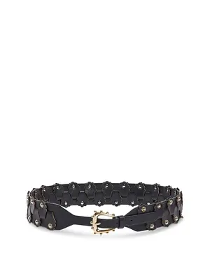 Sandro Interlaced Studded Leather Belt - Black