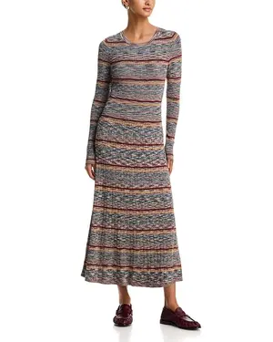 Veronica Beard Long Sleeve Knit Midi Dress - Rust Multi