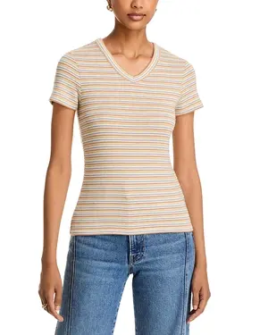 Veronica Beard Devin V Neck Tee - Rust Multi
