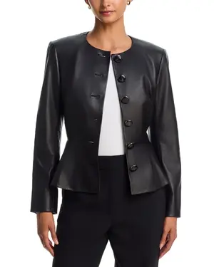 Veronica Beard Quinn Peplum Leather Jacket