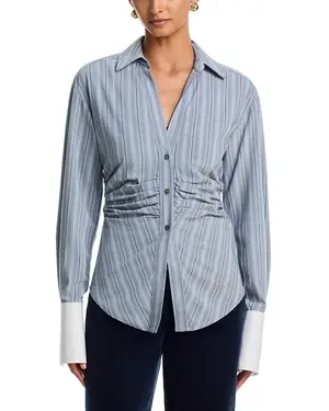 Veronica Beard Devra Ruched Button Down Shirt