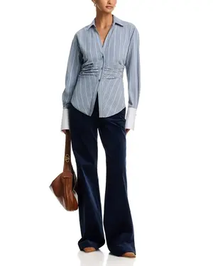 Veronica Beard Devra Ruched Button Down Shirt