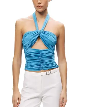 NOCTURNE Cut-out Draped Blouse - Turquoise