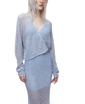 NOCTURNE Wrap Mesh Blouse - Blue