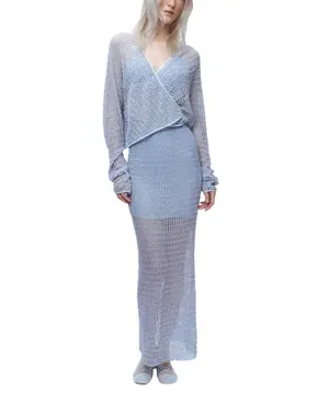 NOCTURNE Wrap Mesh Blouse - Blue