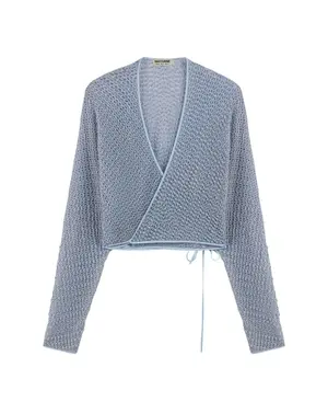 NOCTURNE Wrap Mesh Blouse - Blue