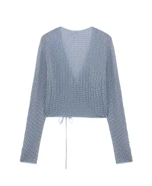 NOCTURNE Wrap Mesh Blouse - Blue