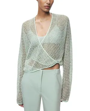 NOCTURNE Wrap Mesh Blouse Turquoise