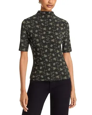 Veronica Beard James Mock Neck Top - Black Multi