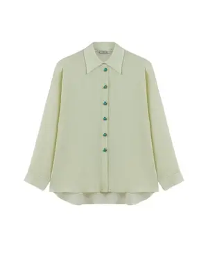 NOCTURNE Long Sleeve Button-up Shirt With Decorative Button Detail - Light Yellow