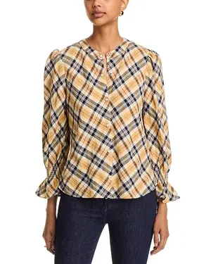 Veronica Beard Ashlynn Puffed Shoulder Blouse - Acorn Multi