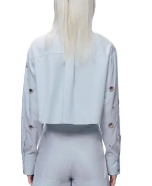 NOCTURNE Embellished Stone Detail Cropped Shirt - Turquoise