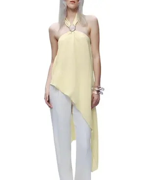 NOCTURNE Sleeveless Halter Blouse With Asymmetrical Drape - Yellow