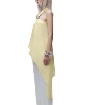 NOCTURNE Sleeveless Halter Blouse With Asymmetrical Drape