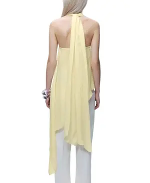 NOCTURNE Sleeveless Halter Blouse With Asymmetrical Drape