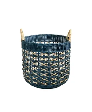 ZSA ZSA ZSU Java Round Rattan Basket, 17l X 17w - Blue