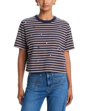 Veronica Beard Sebastian Rhinestone Embellished Tee - Heritage Navy Multi
