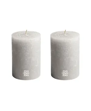 ZSA ZSA ZSU Deurne Pillar Candle Set Of 2, 0.38 Oz. Grey