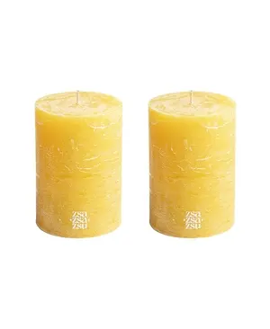 ZSA ZSA ZSU Deurne Pillar Candle Set Of 2, 0.38 Oz. Yellow