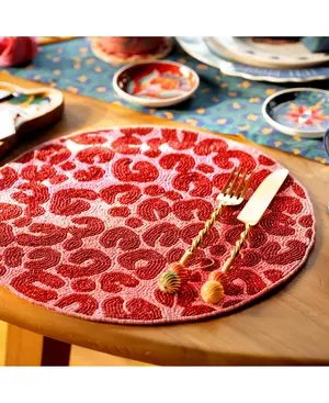ZSA ZSA ZSU Dadri Beadded Placemat Animal, 14 X 14 - Red