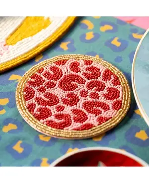ZSA ZSA ZSU Dadri Beaded Coaster, Diameter 4 - Red